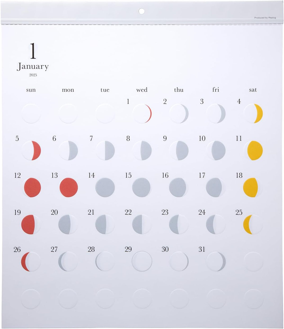 Replug 2025 Wall Calendar Moon Phases Michiru with Masking Sticker A25 ...